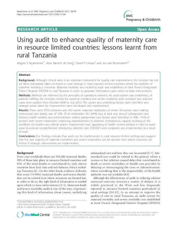 (PDF) Using audit to enhance quality of maternity care in resource ...