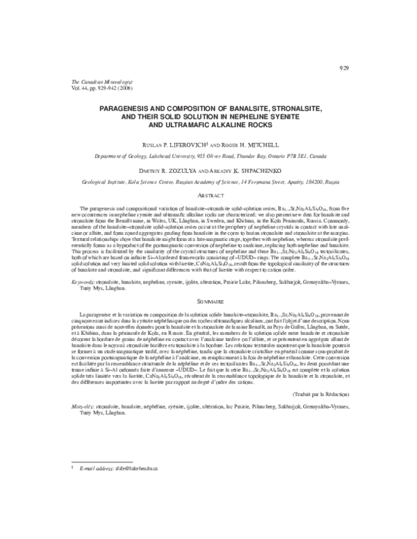 (PDF) PARAGENESIS AND COMPOSITION OF BANALSITE, STRONALSITE, AND THEIR ...