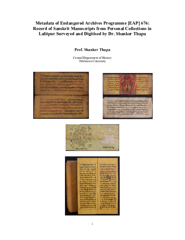 (PDF) Metadata of Endangered Archives Programme [EAP] 676: Record of Sanskrit Manuscripts from ...