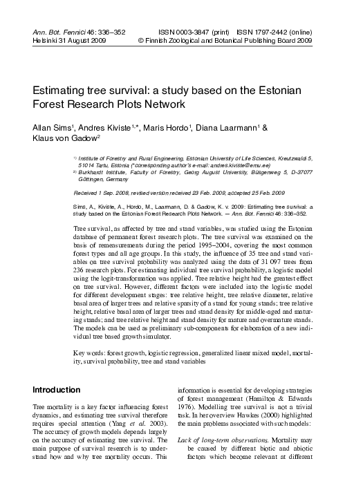 (PDF) Estimating Tree Survival: A Study Based on the Estonian Forest ...