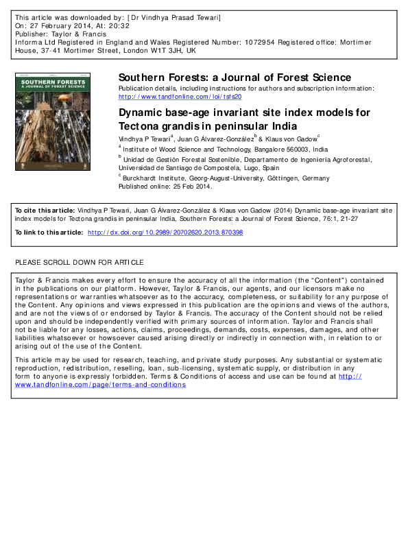 (PDF) Dynamic base-age invariant site index models for Tectona grandis in peninsular India