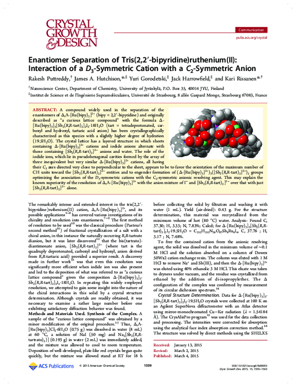 (PDF) Enantiomer Separation of Tris(2,2′-bipyridine)ruthenium(II ...
