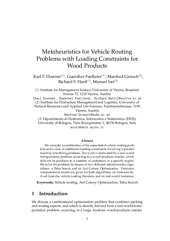 Pdf Metaheuristics For 3d Loading In Routing