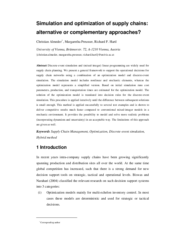 (PDF) Simulation and optimization of supply chains: alternative or ...