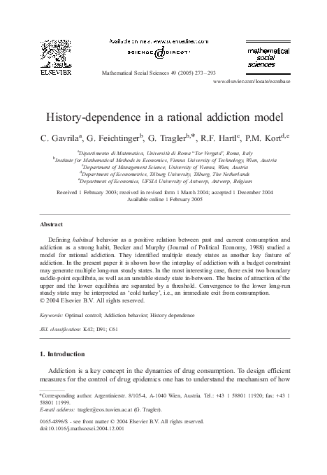(PDF) History-dependence in a rational addiction model