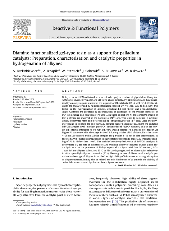 (PDF) Diamine functionalized gel-type resin as a support for palladium ...