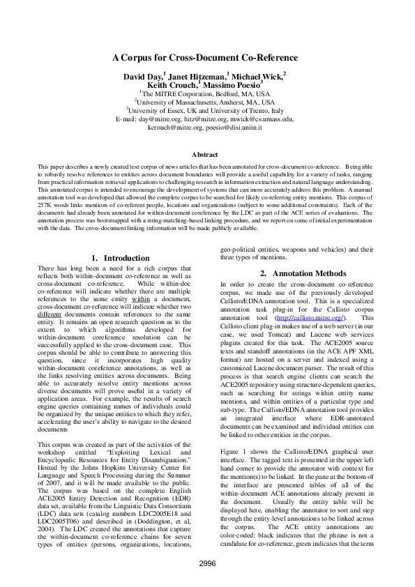(PDF) A corpus for cross-document co-reference