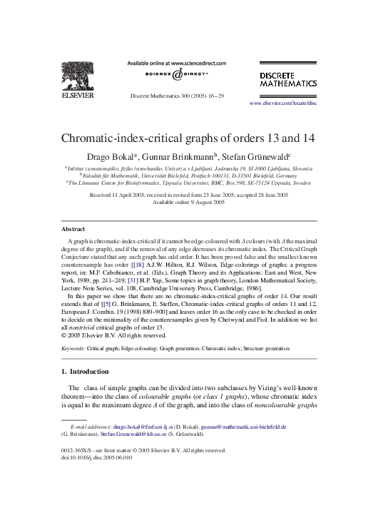 (PDF) Chromatic-index-critical graphs of orders 13 and 14