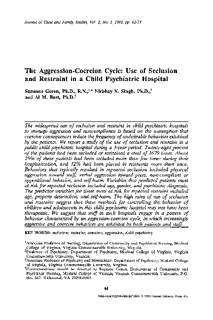(PDF) The aggression-coercion cycle: Use of seclusion and restraint in ...