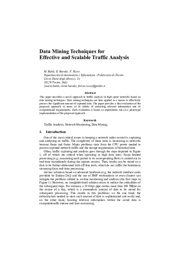 Pdf Data Mining Techniques For Effective And Scalable Traffic Analysis Fulvio Risso And E