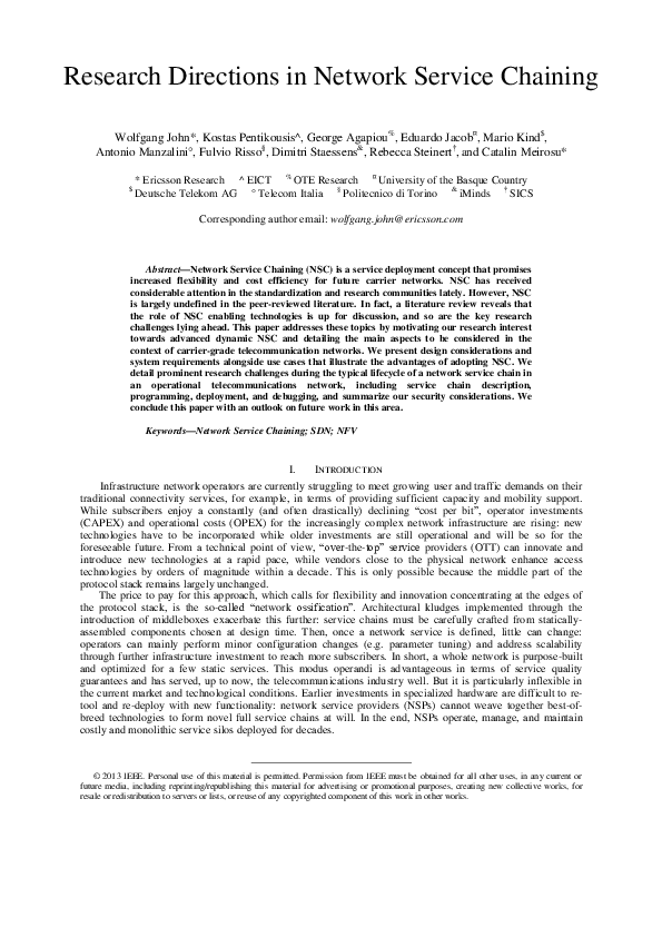 (PDF) Research directions in network service chaining | Fulvio Risso and Eduardo Jacob ...