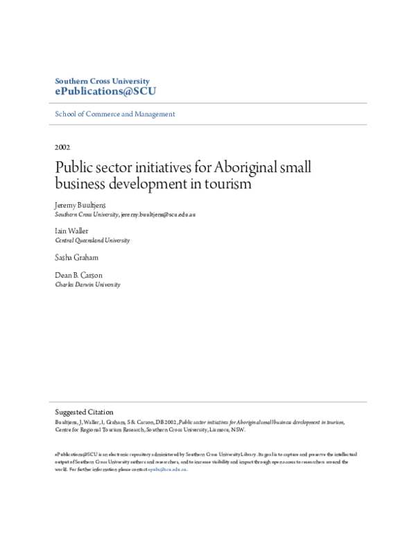 (PDF) Public Sector Initiatives for Aboriginal Small Business Development in Tourism