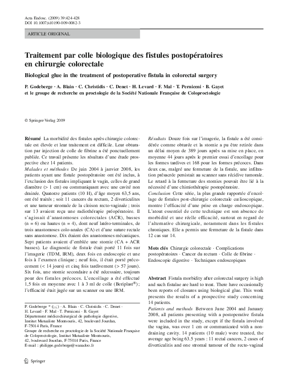 (PDF) Traitement par colle biologique des fistules postopératoires en ...