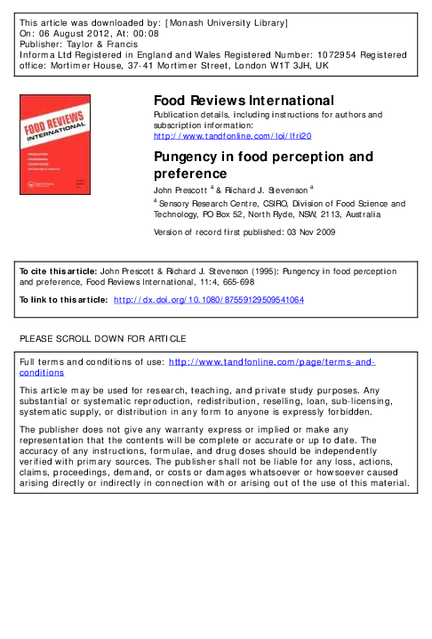 (PDF) Pungency in food perception and preference