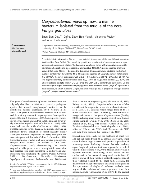 (PDF) Corynebacterium maris sp. nov., a marine bacterium isolated from ...