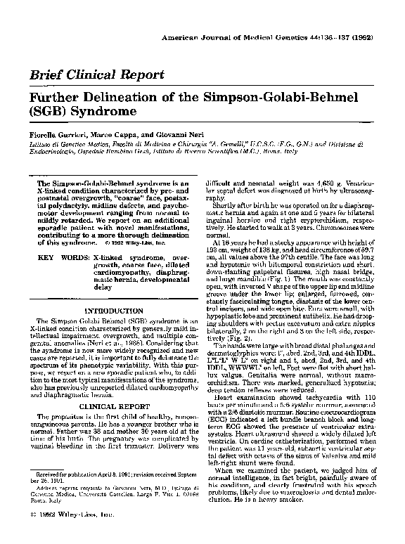 (PDF) Further delineation of the Simpson-Golabi-Behmel (SGB) syndrome ...