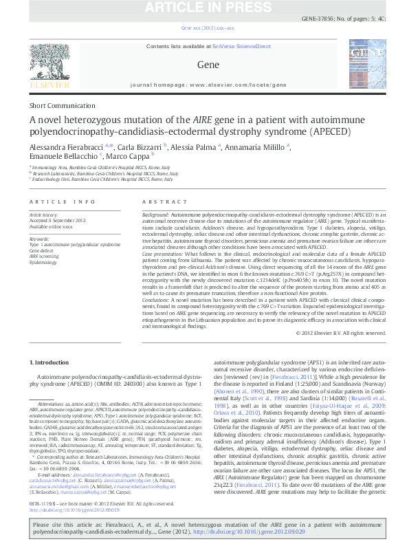 (PDF) A novel heterozygous mutation of the AIRE gene in a patient with ...