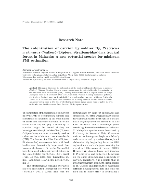 (PDF) The colonization of carrion by soldier fly, Ptecticus melanurus ...