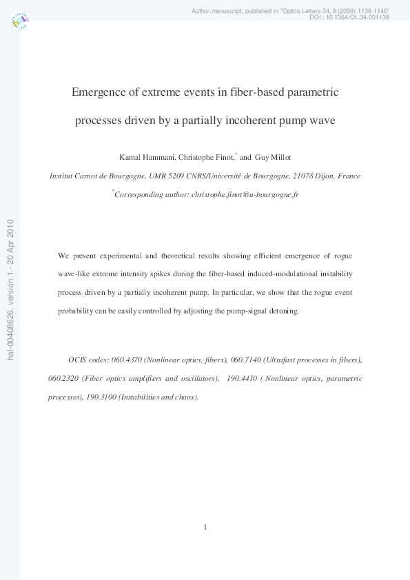 (PDF) Emergence of extreme events in fiber-based parametric processes ...