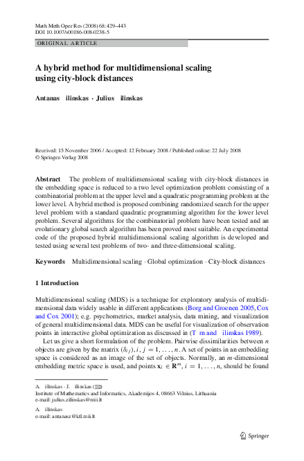Pdf A Model And Algorithm For Multidimensional Scaling With External Constraints On The