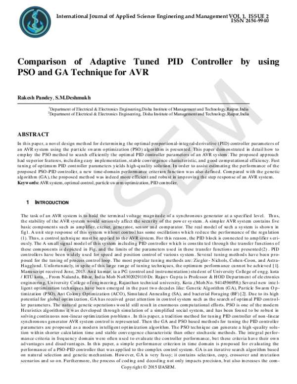 Pdf Comparison Of Adaptive Tuned Pid Controller By Using Pso And Ga