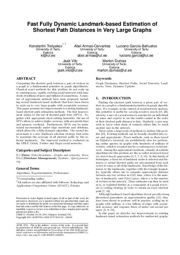 (PDF) Fast fully dynamic landmark-based estimation of shortest path ...