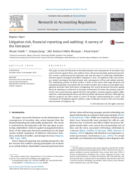 (PDF) Litigation risk, financial reporting and auditing: A survey of ...