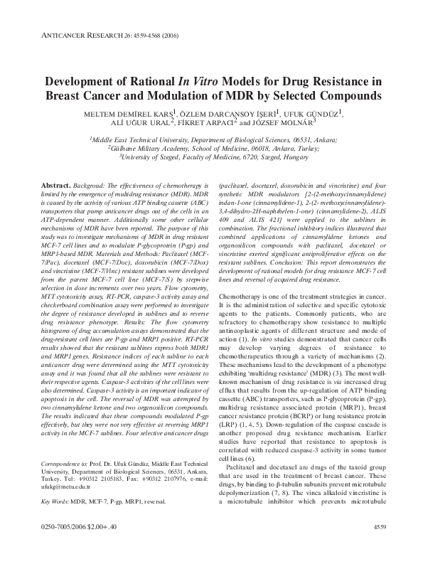(PDF) Development of rational in vitro models for drug resistance in ...