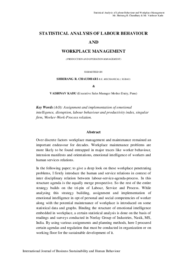 (PDF) Statistical Analysis of Labor Behavior and Workplace Management