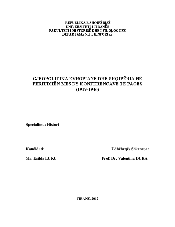 (PDF) Doktoratura Esilda Luku Fakulteti i Histori Filologjise Departamenti i Historise