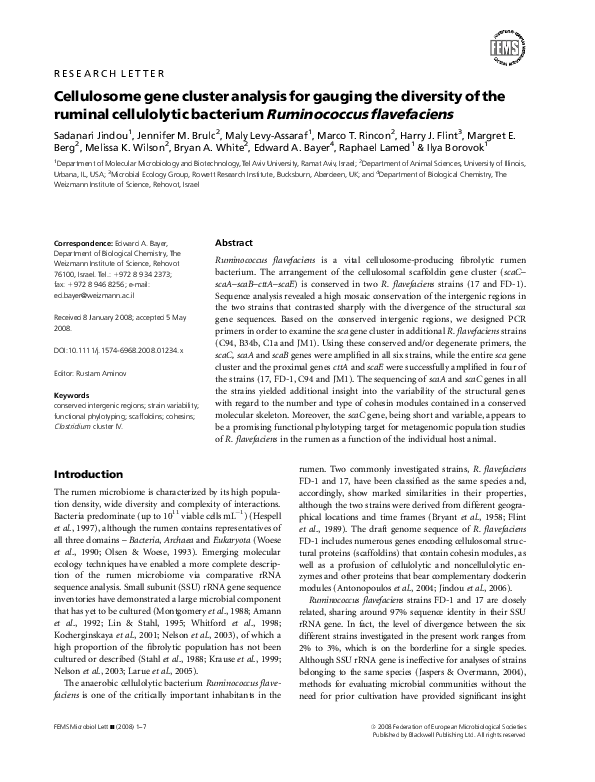 (PDF) Cellulosome gene cluster analysis for gauging the diversity of ...