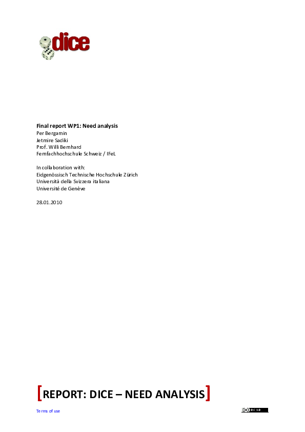 (PDF) Final report WP1: Need analysis [REPORT: DICE – NEED ANALYSIS]