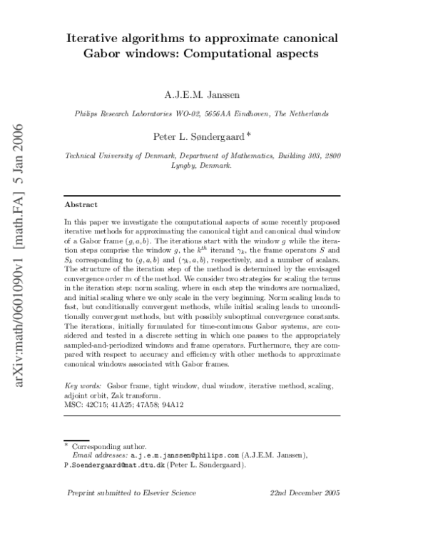 Pdf Iterative Algorithms To Approximate Canonical Gabor Windows
