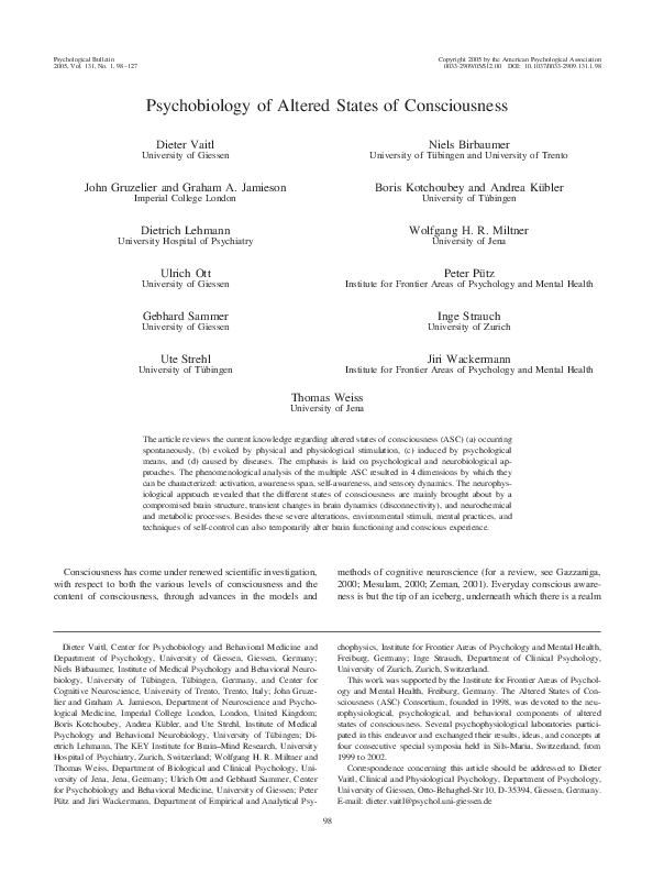 (PDF) Psychobiology of Altered States of Consciousness | Thomas Weiss ...