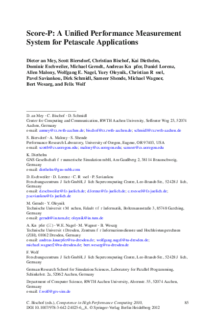 (PDF) Score-P: A Unified Performance Measurement System for Petascale Applications