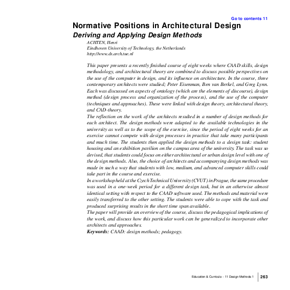 (PDF) Normative Positions in Architectural Design - Deriving and ...