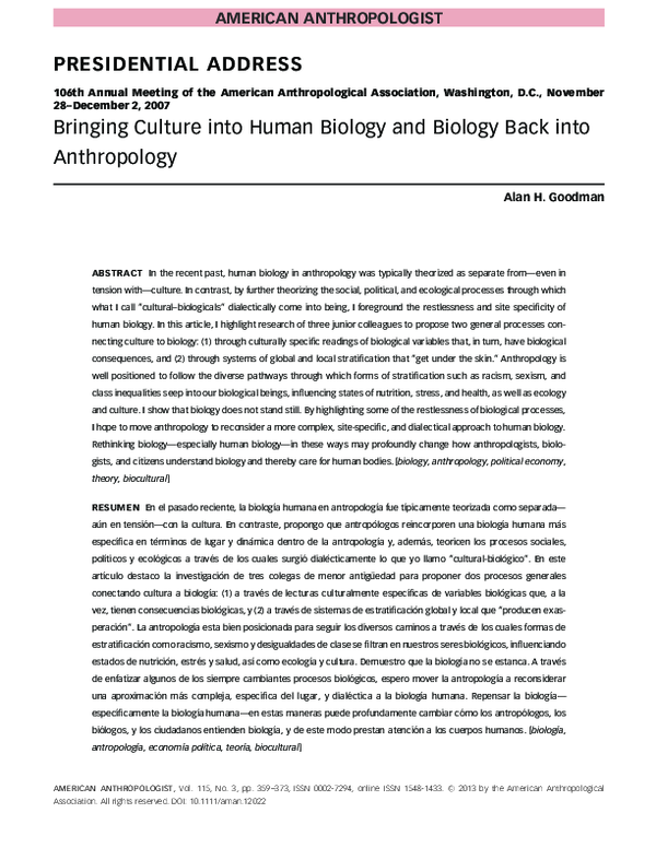 (PDF) The Critical Intersection of Human Biology and Anthropology ...