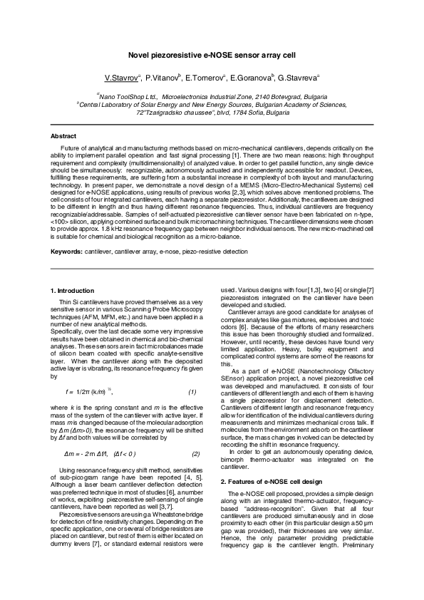 (PDF) Novel piezoresistive e-NOSE sensor array cell