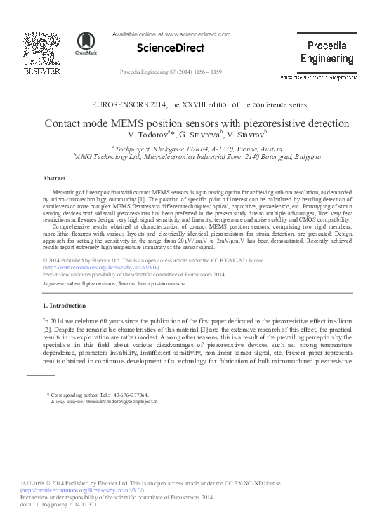 (PDF) Contact Mode MEMS Position Sensors with Piezoresistive Detection ...