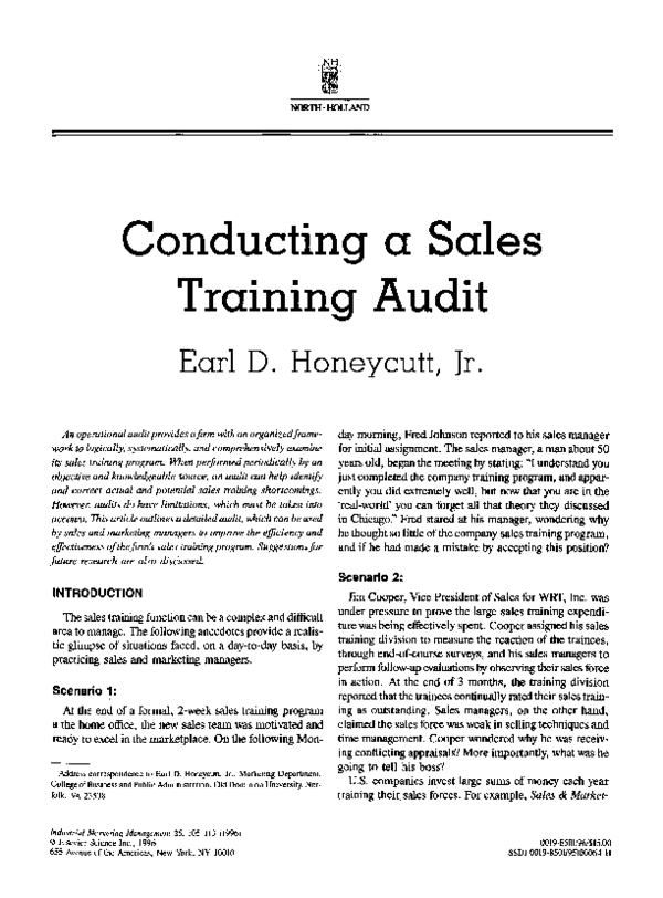 (PDF) Conducting a sales training audit