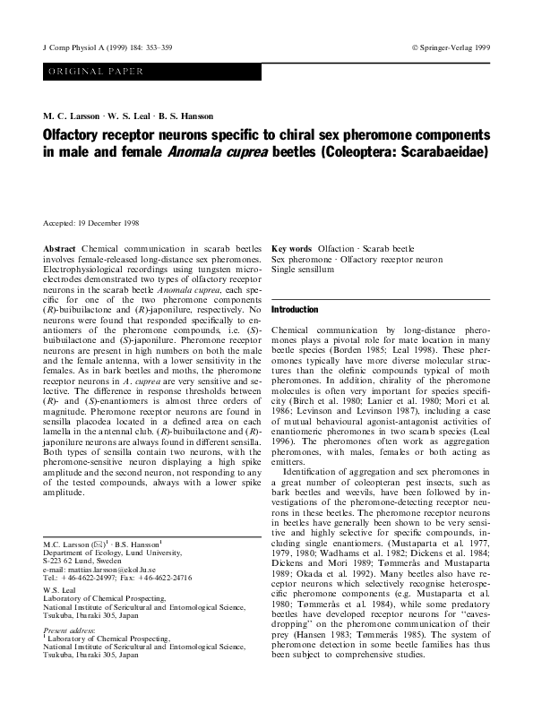 Pdf Identification And Synthesis Of Female Sex Pheromone Of Oriental