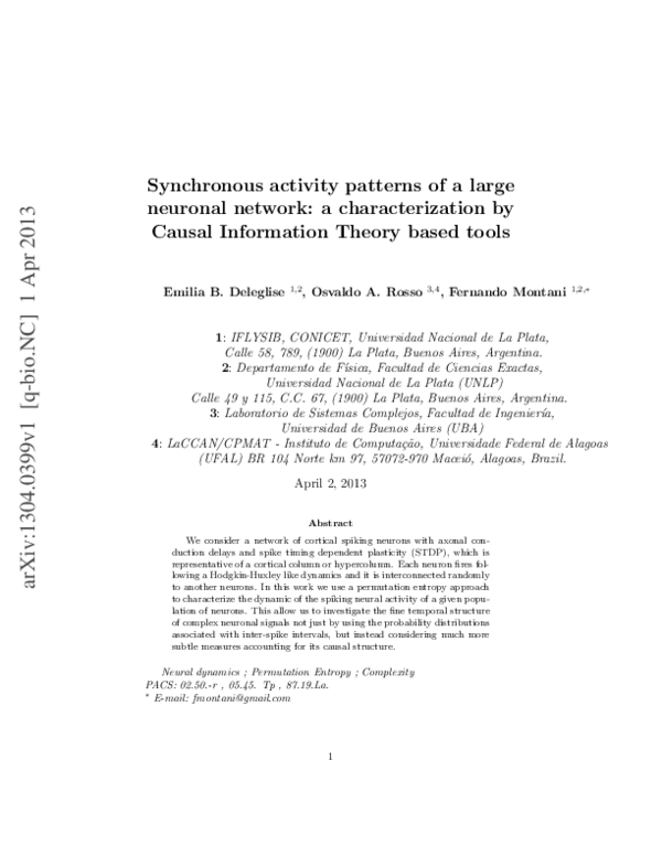Pdf Synchronous Activity Patterns Of A Large Neuronal Network A
