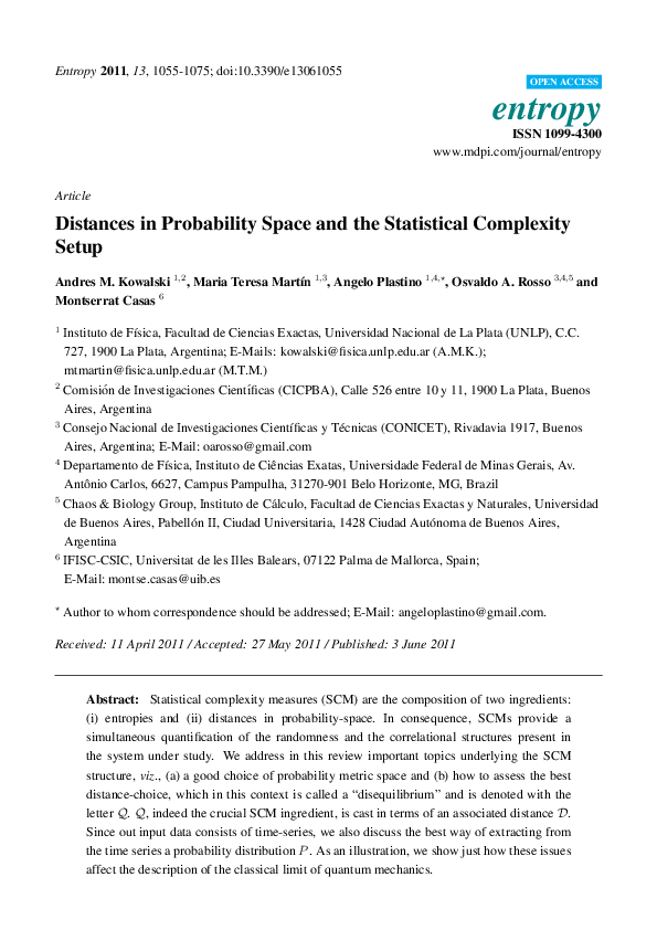 (PDF) Distances in Probability Space and the Statistical Complexity Setup