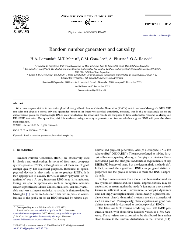 (PDF) Random number generators and causality