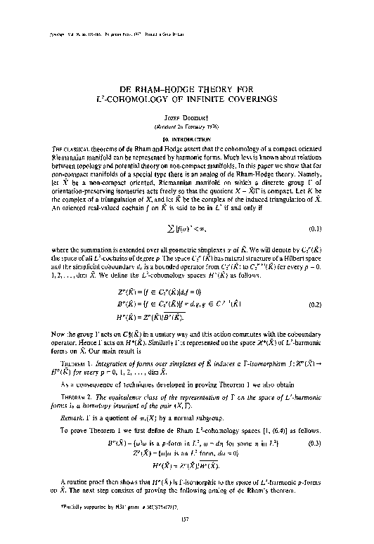 (PDF) De Rham-Hodge theory for L2-cohomology of infinite coverings