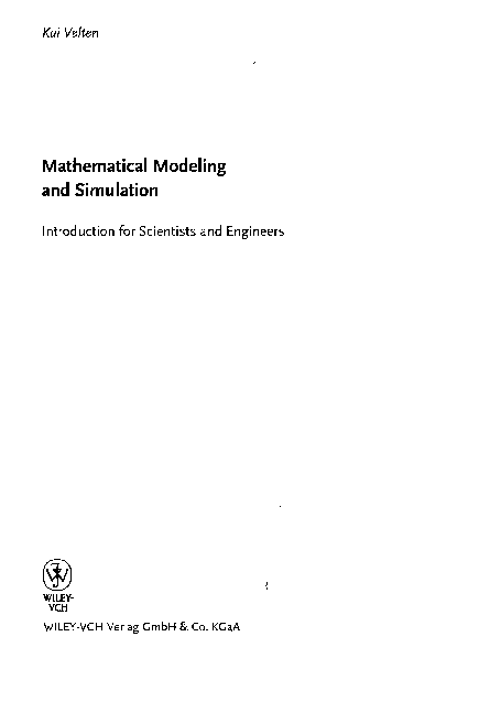 Pdf Kai Velten Mathematical Modeling And Simulation Introduction For Scientists And Engineers 
