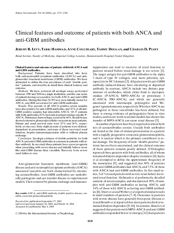 (PDF) Clinical features and outcome of patients with both ANCA and anti ...