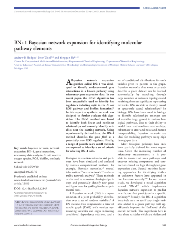 (PDF) BN+1 Bayesian network expansion for identifying molecular pathway ...