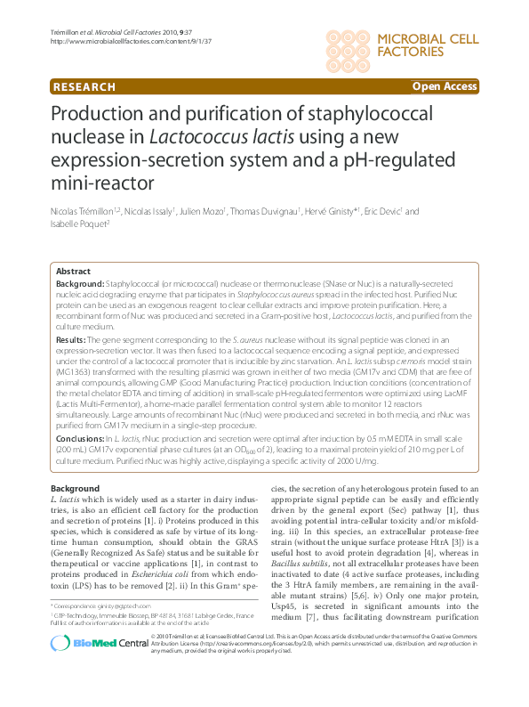 (PDF) Production and purification of staphylococcal nuclease in ...