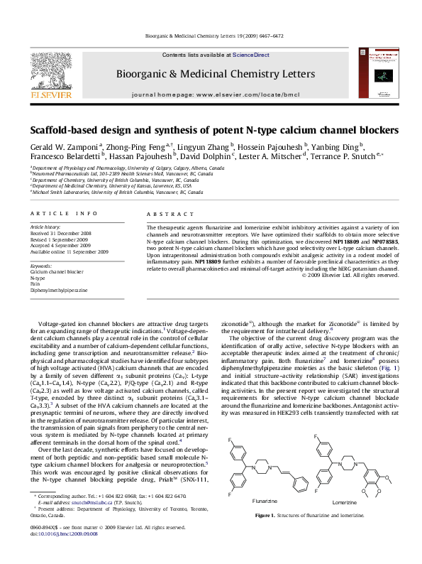 (PDF) Scaffold-based design and synthesis of potent N-type calcium channel blockers | Gerald ...